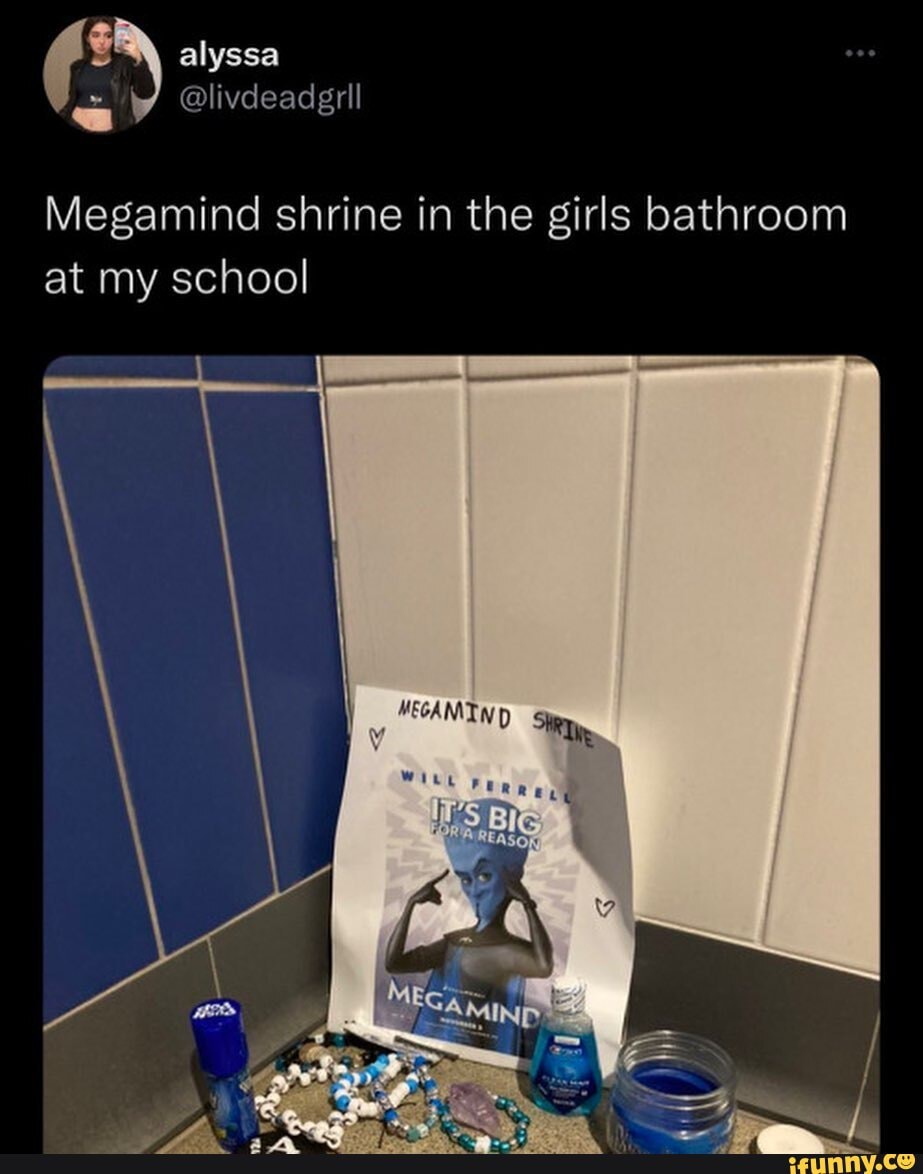 Megamind shrine in the girls bathroom at my school - iFunny