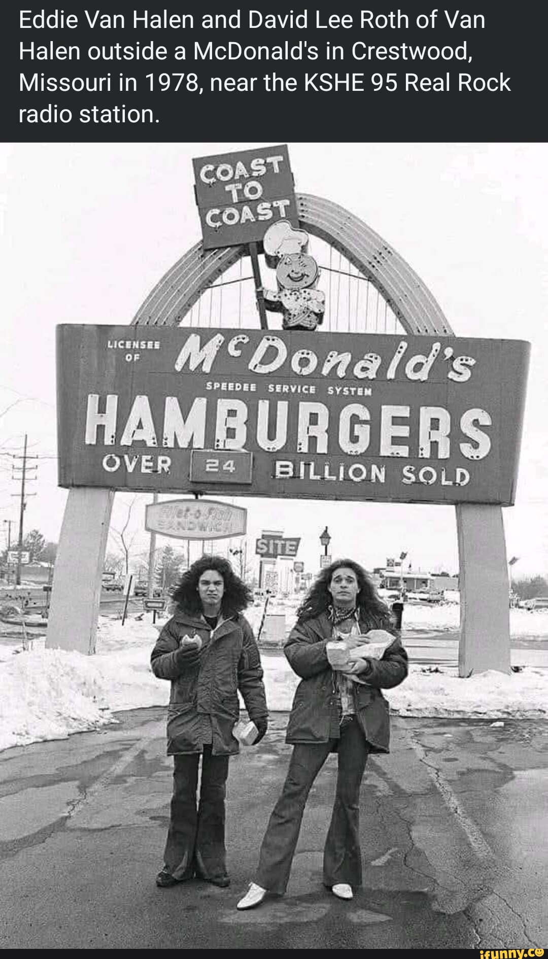 Eddie Van Halen and David Lee Roth of Van Halen outside a McDonald's in ...