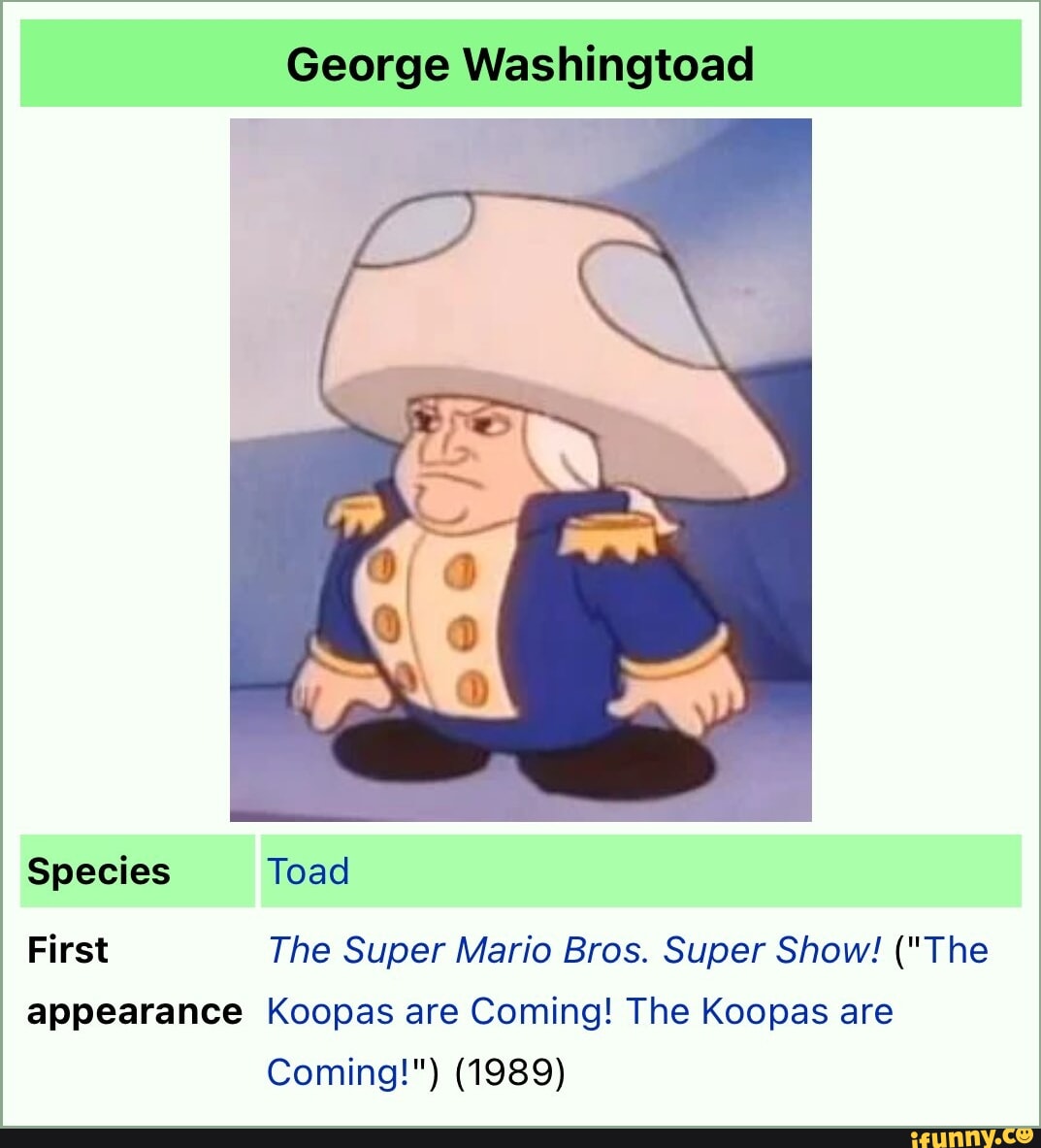 George Washingtoad Species Toad First The Super Mario Bros. Super Show ...