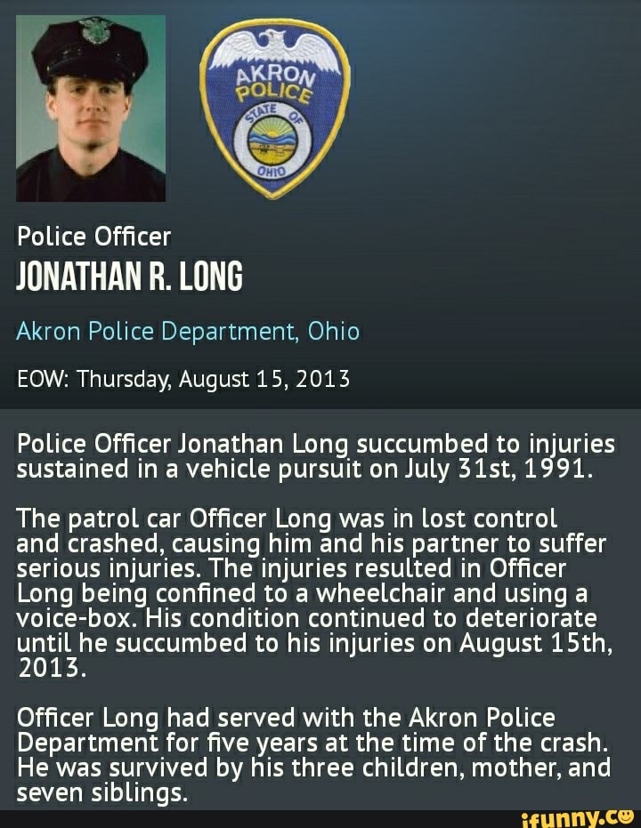 Police Officer JONATHAN R. LONG Akron Police Department, Ohio EOW ...