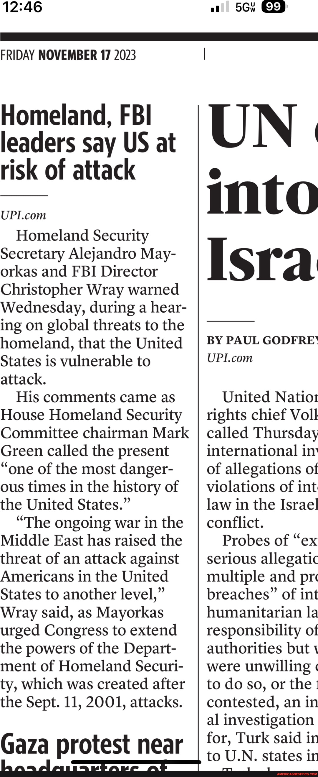 Af FRIDAY NOVEMBER 17 2023 Homeland, FBI leaders say US at risk of ...