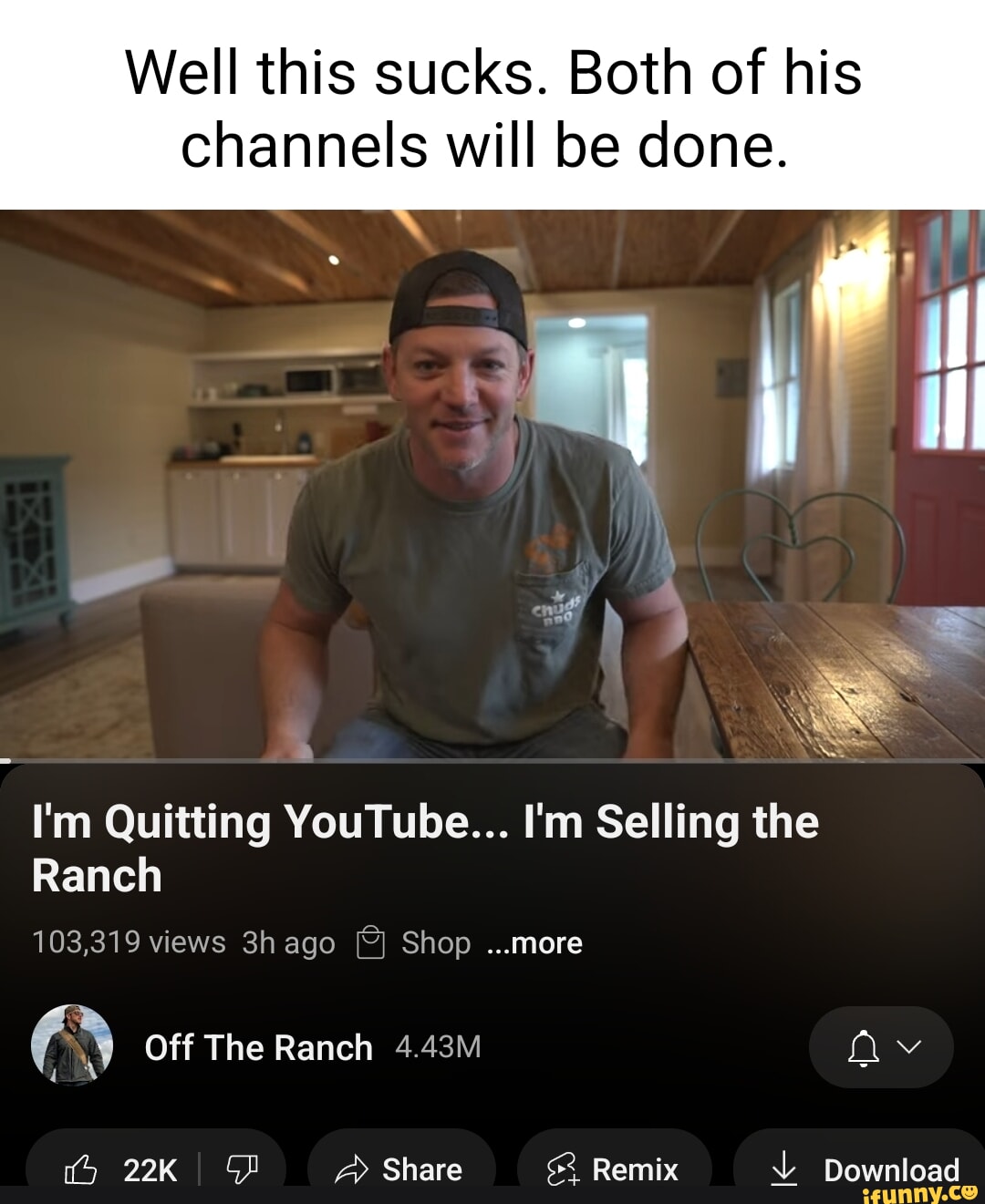 Well this sucks. Both of his channels will be done. I'm Quitting ...