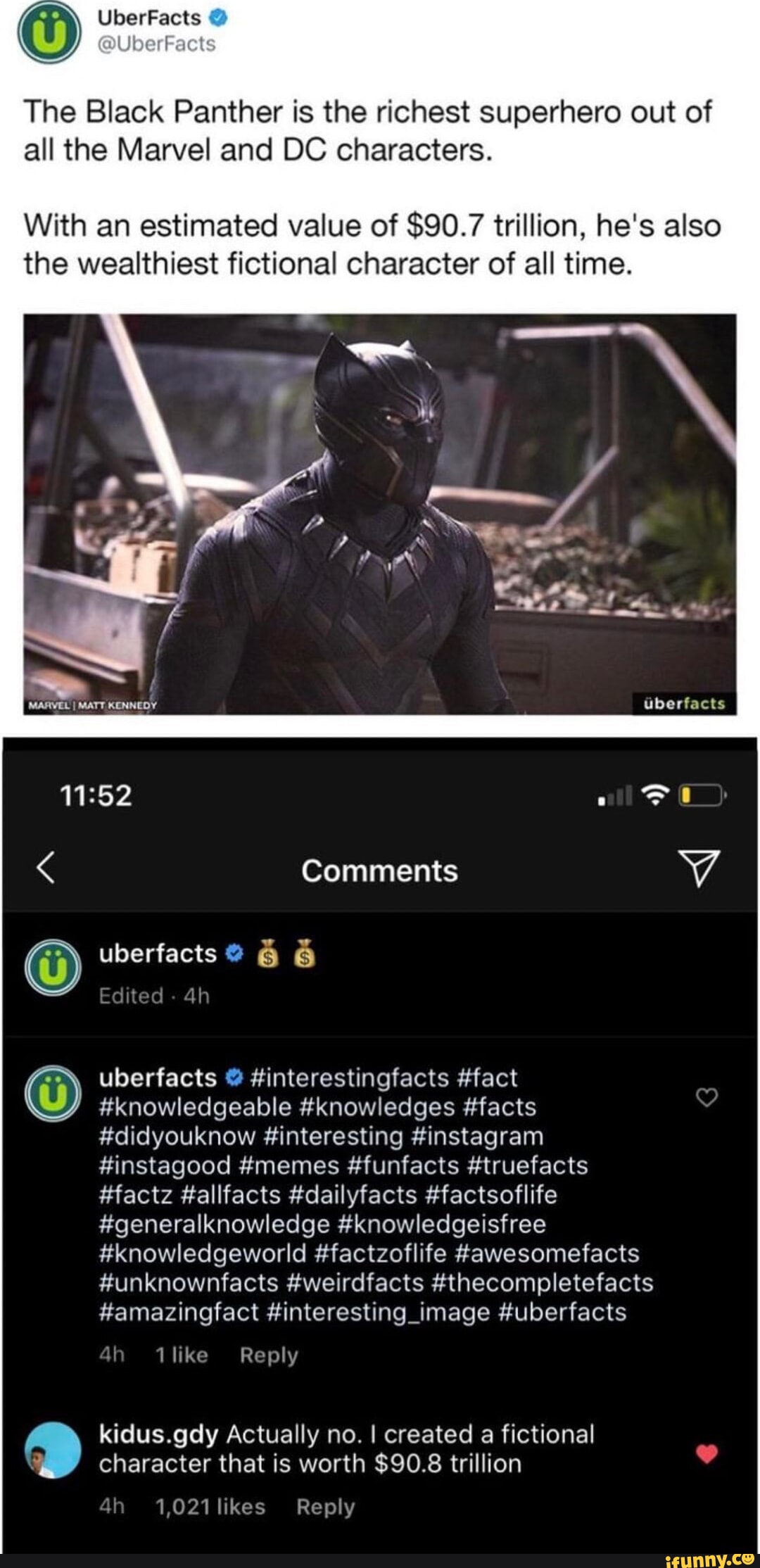 UberFacts @ he Fa The Black Panther is the richest superhero out of all ...