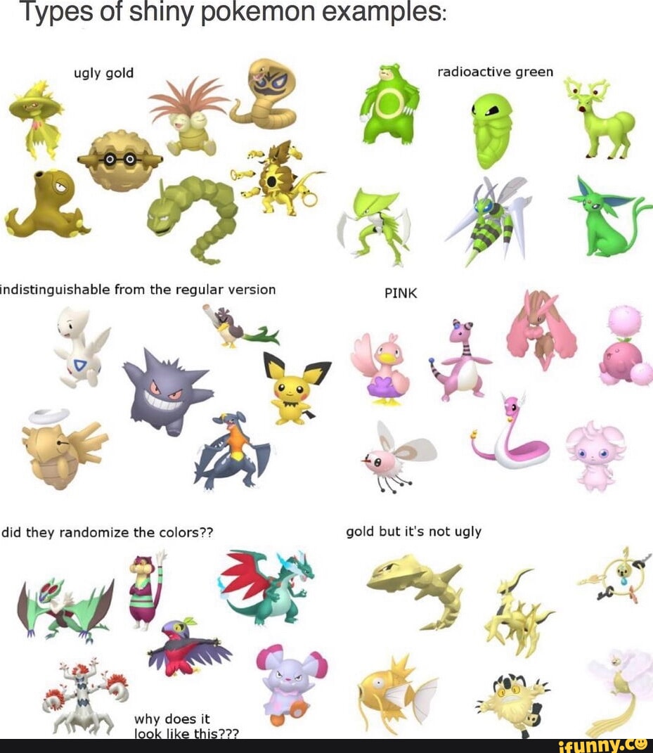 Types of shiny pokemon examples: ugly gold radioactive green On ...