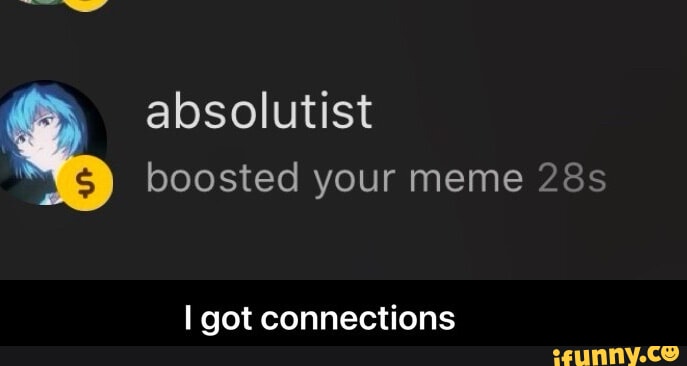 Absolutist boosted your meme I got connections - iFunny