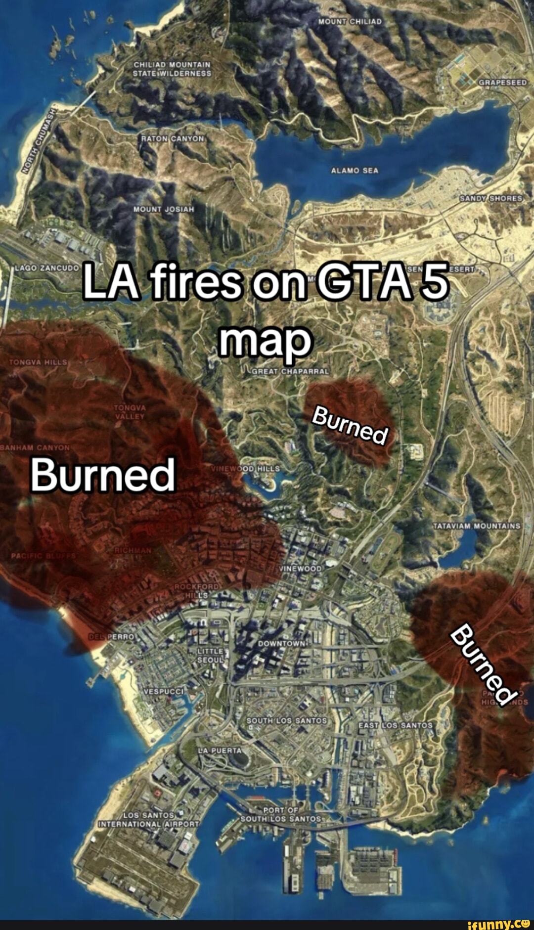 LA fires on GTA 5 map Burned - iFunny