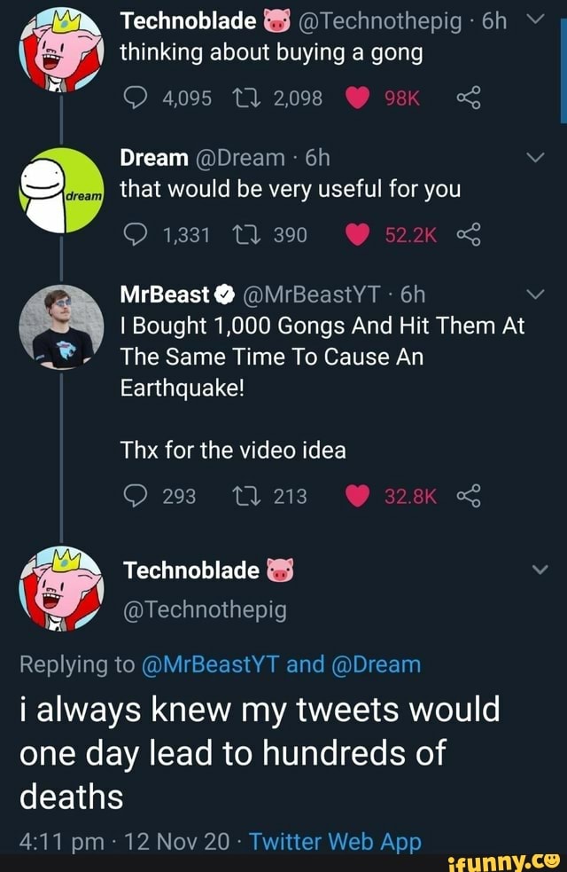 Technoblade aTechnothepig thinking about buying a gong Dream @Dream ...