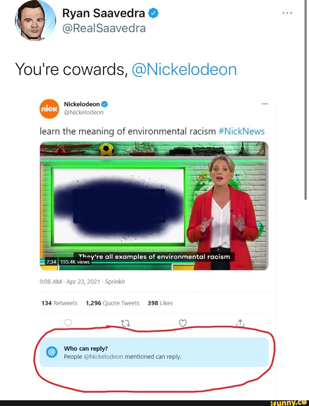 Ryan Saavedra You're cowards, @Nickelodeon Nickelodeon @Nickelodeon ...