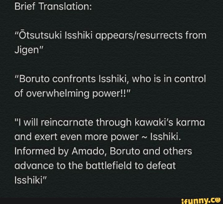 Brief Translation: "Otsutsuki Isshiki from Jigen" "Boruto confronts ...