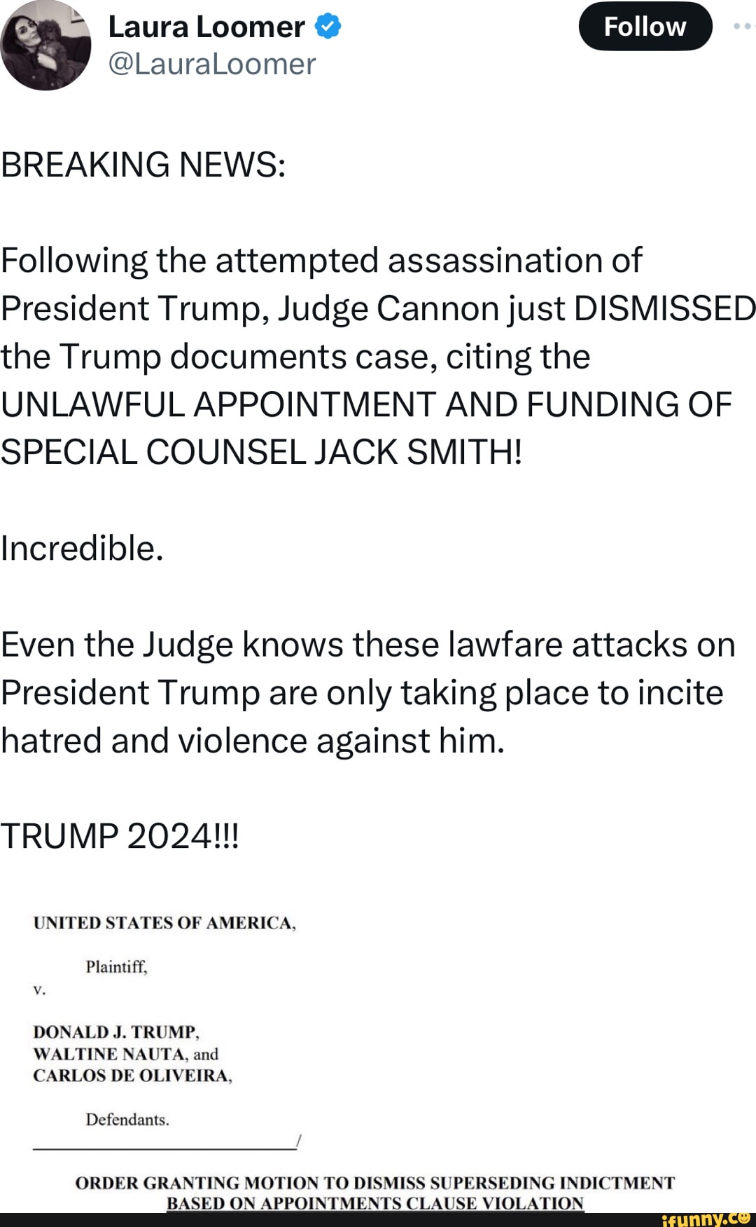 Laura Loomer @ @LauraLoomer BREAKING NEWS: Following the attempted ...