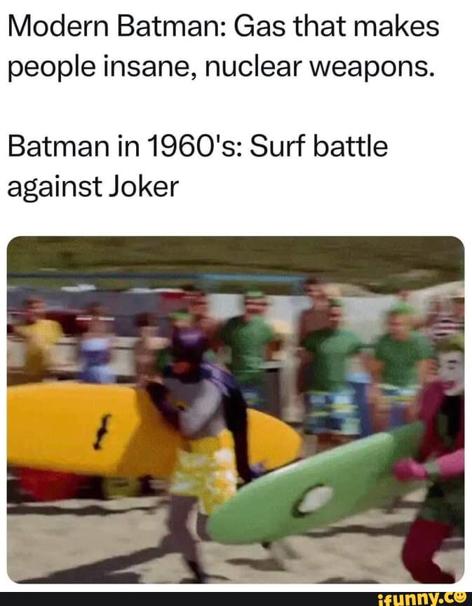 Modern Batman: Gas that makes people insane, nuclear weapons. Batman in ...