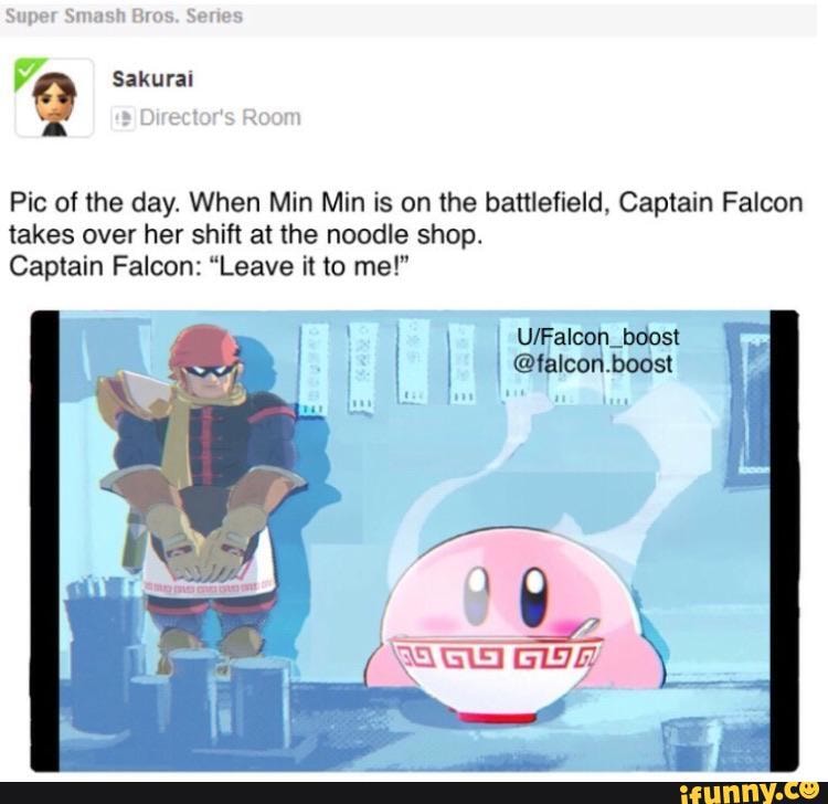 Pic of the day. When Min Min is on the battlefield, Captain Falcon ...