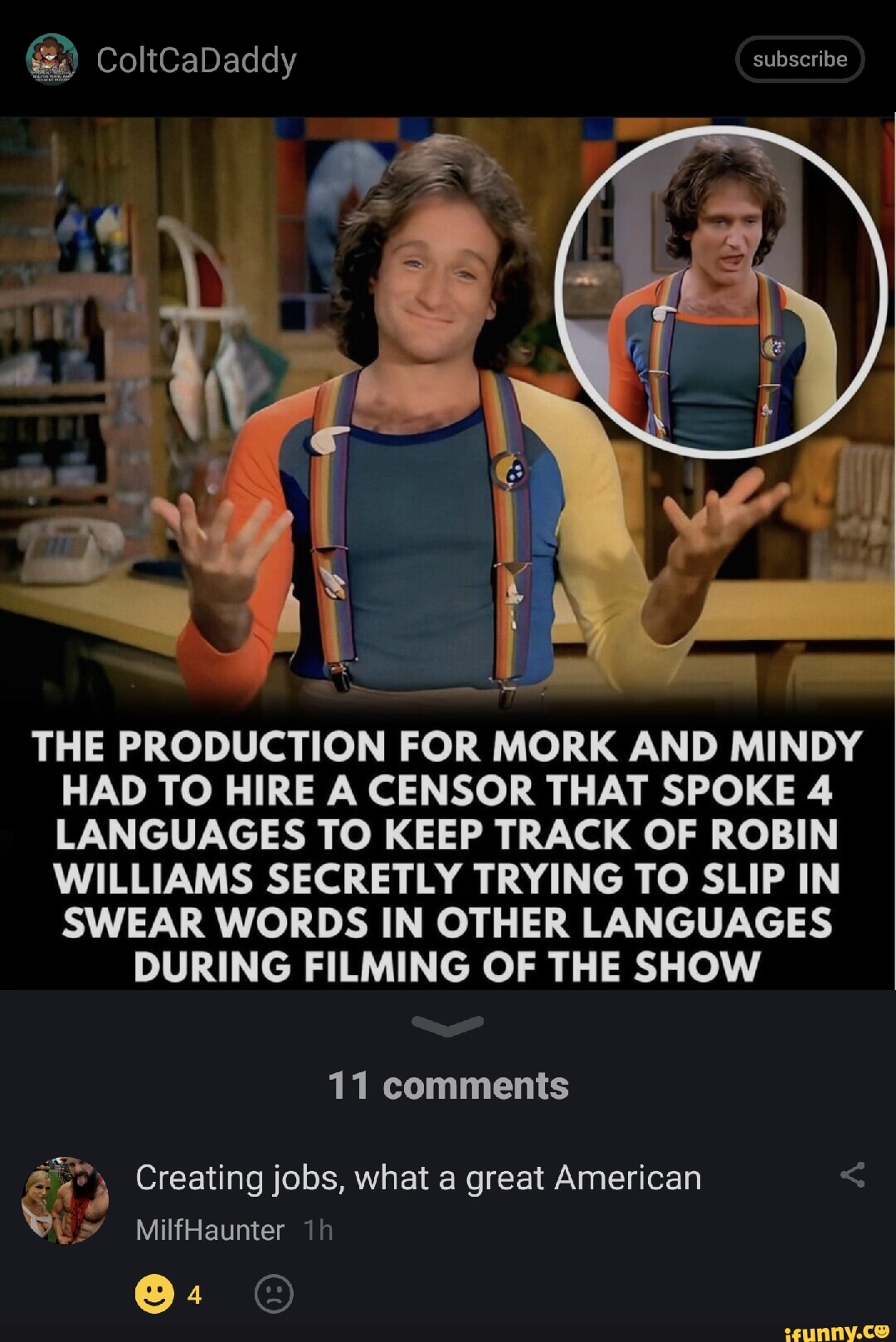 ColtCaDaddy subscribe THE PRODUCTION FOR MORK AND MINDY HAD TO HIRE A ...