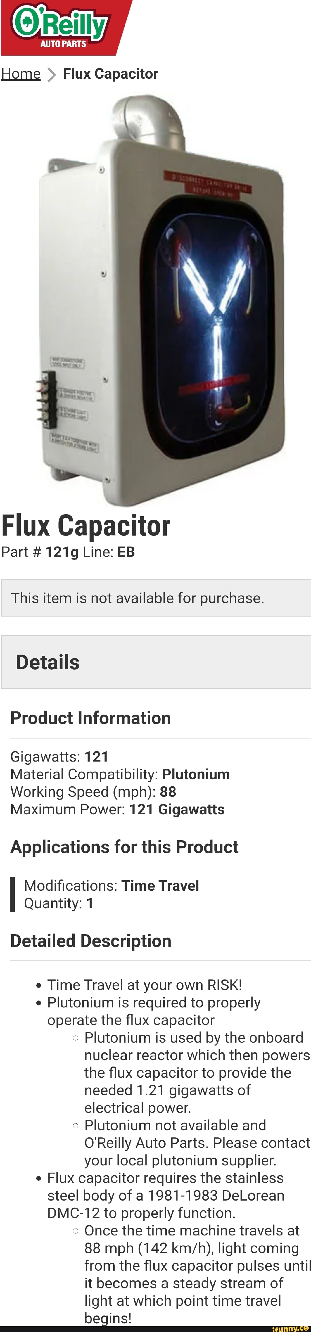 AUTO PARTS Home Flux Capacitor I I I Flux Capacitor Part # 121g Line ...