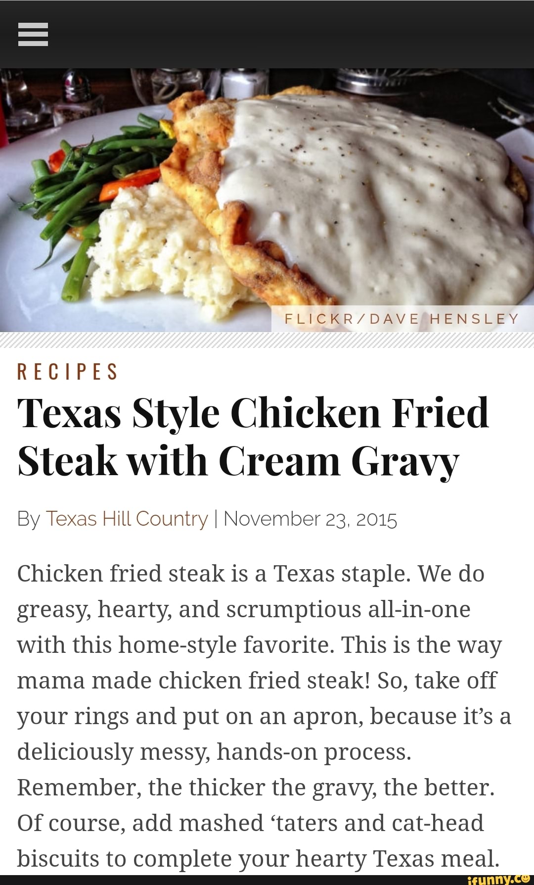 RECIPES Texas Style Chicken Fried Steak with Cream Gravy By Texas Hill ...