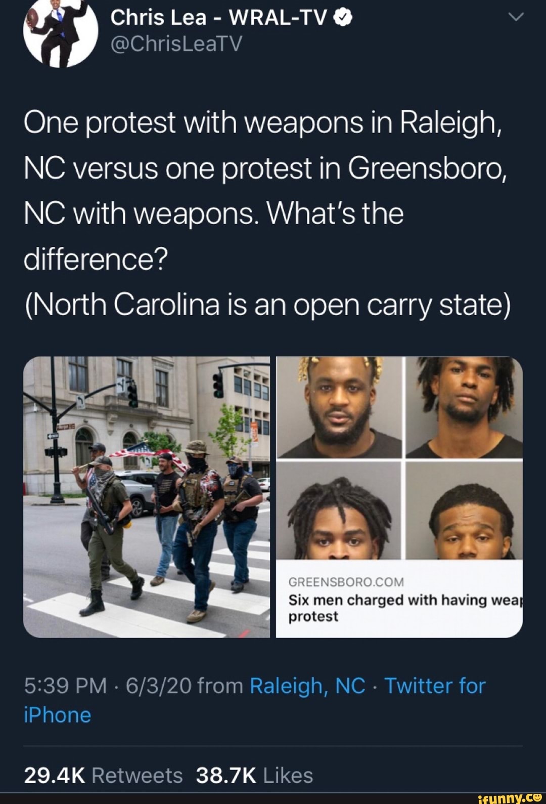 One protest with weapons in Raleigh, NC versus one protest in ...