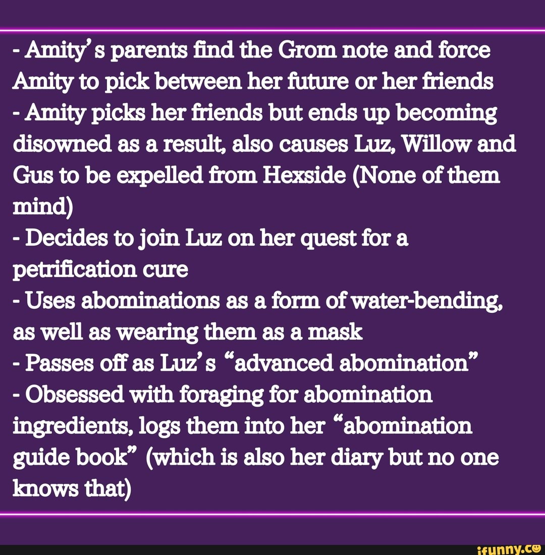 - Amity' s parents find the Grom note and force Amity to pick between ...