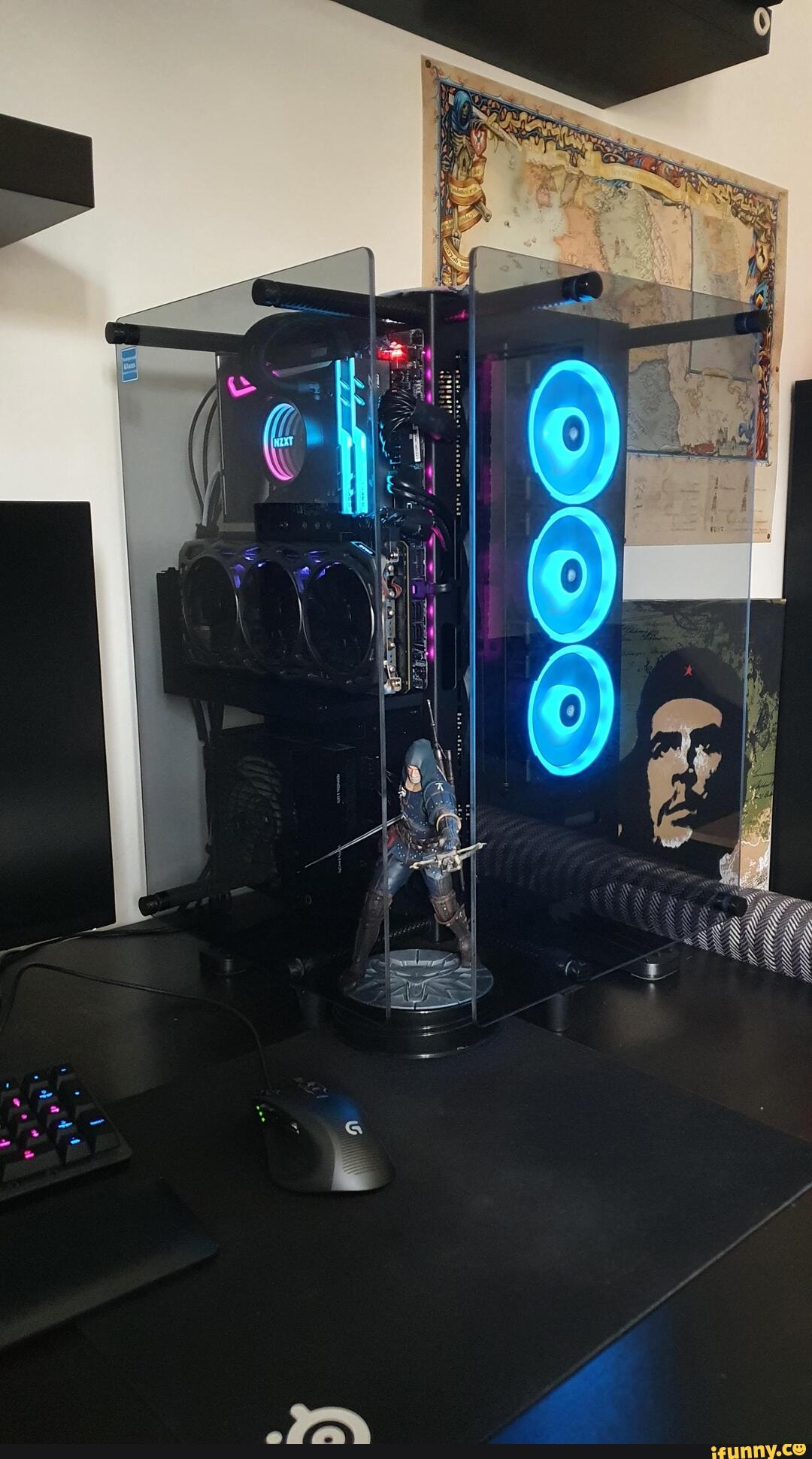 Finished build with customised vertical GPU bracket, some custom work ...