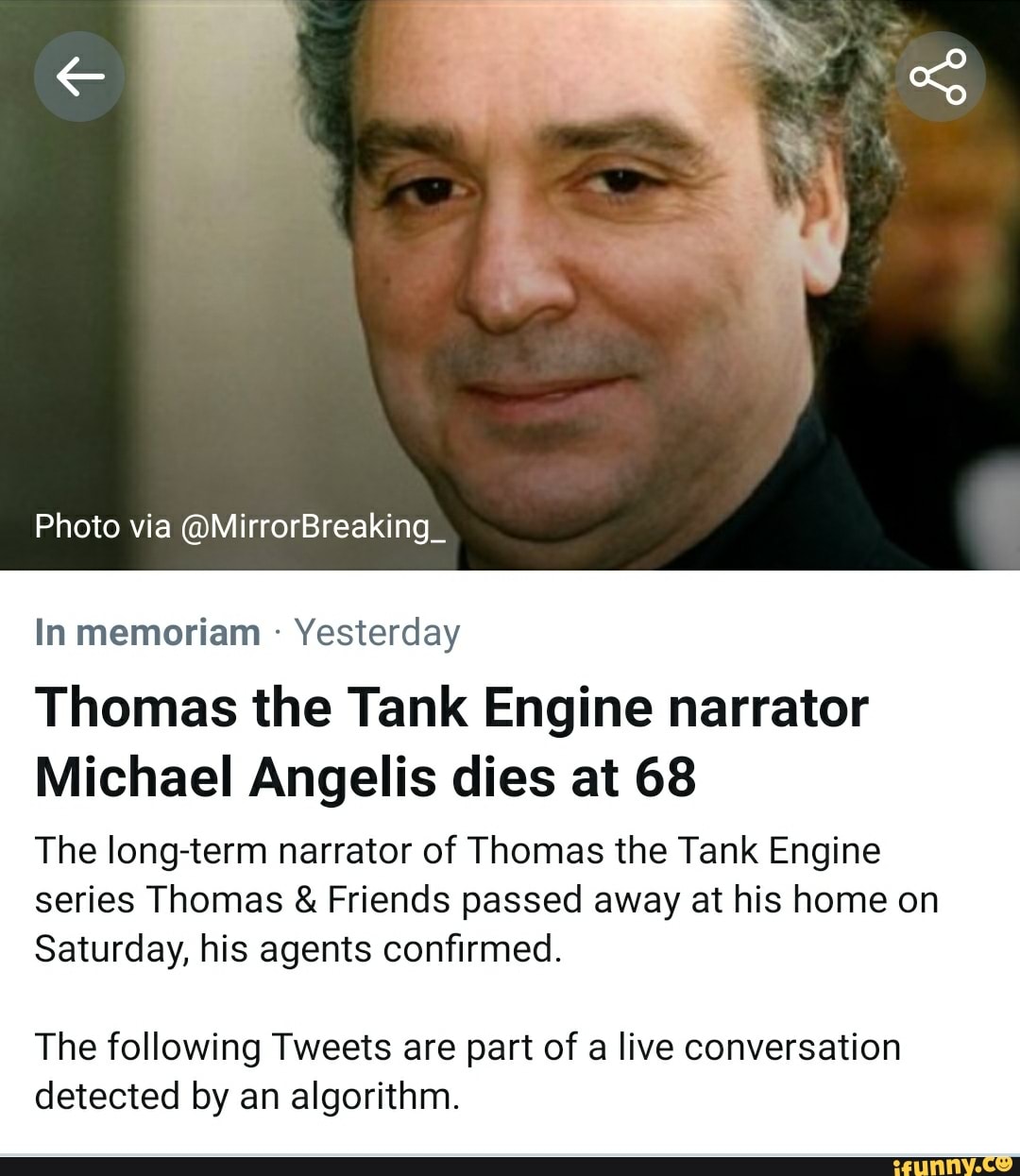 Photo via @MirrorBreaking_ In memoriam Yesterday Thomas the Tank Engine ...