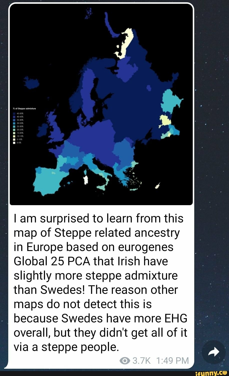 Am surprised to learn from this I map of Steppe related ancestry in ...