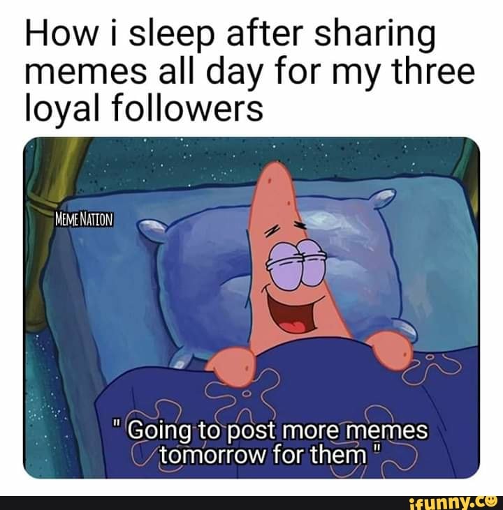 How i sleep after sharing memes all day for my three loyal followers ...