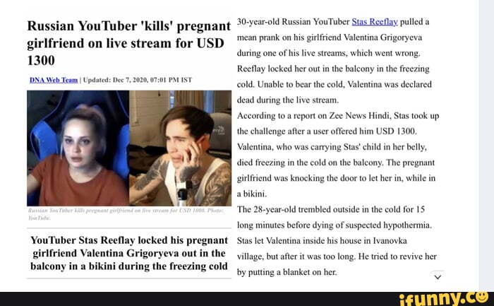 Russian YouTuber 'kills' pregnant Russian YouTuber Sias Resflay pulled ...