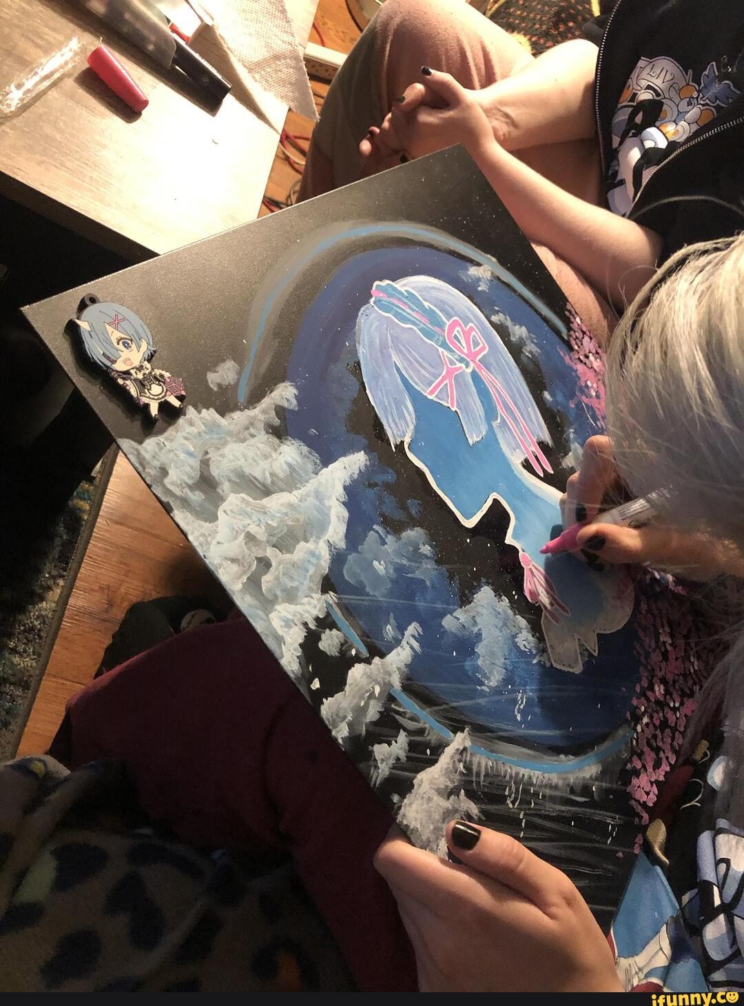 Custom Rem art for my PC case panel that my fiancee and her friend made ...