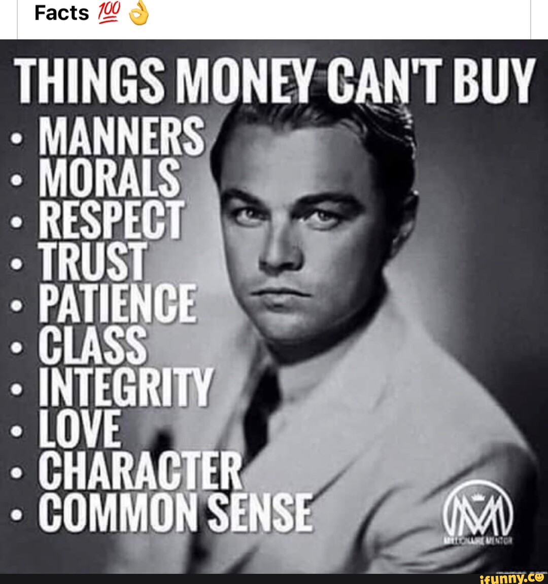 THINGS MONEY CANT BUY MANNERS Facts MORALS RESPECT TRUST PATIENCE ...