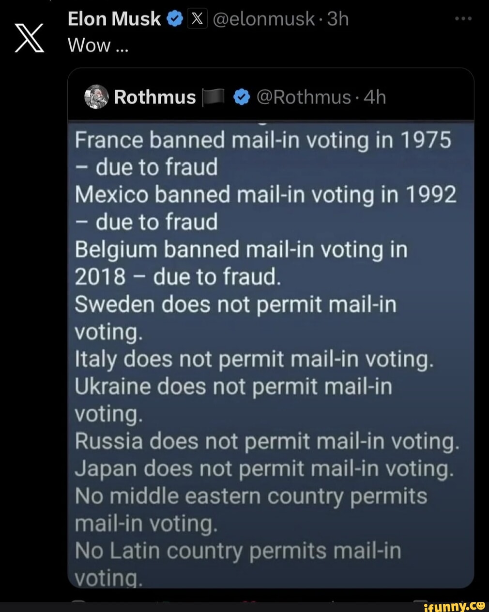 Elon Musk @ X @elonmusk: xX Wow... @ Rothmus @ @Rothmus: France banned ...