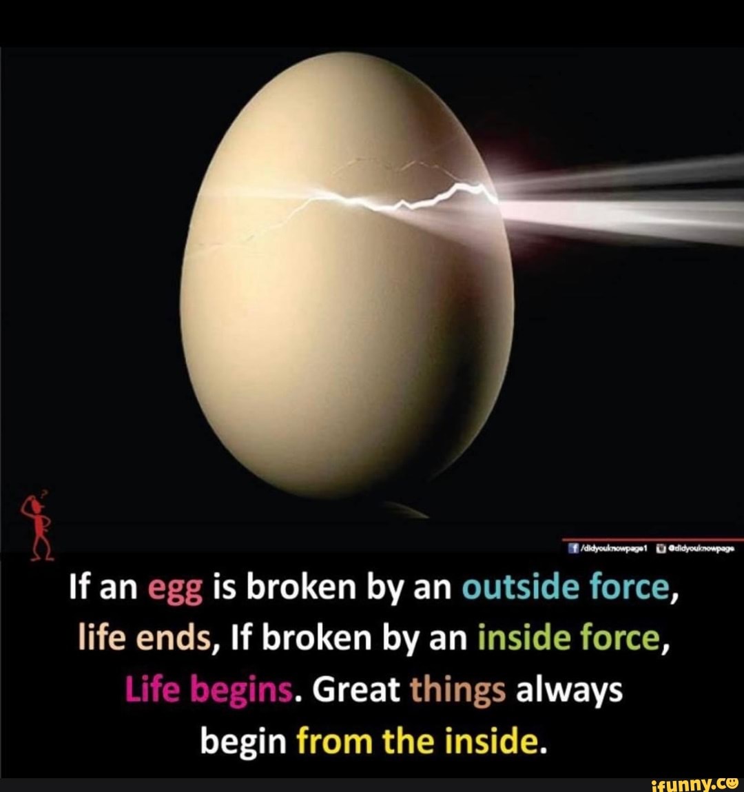If an egg is broken by an outside force, life ends, If broken by an ...