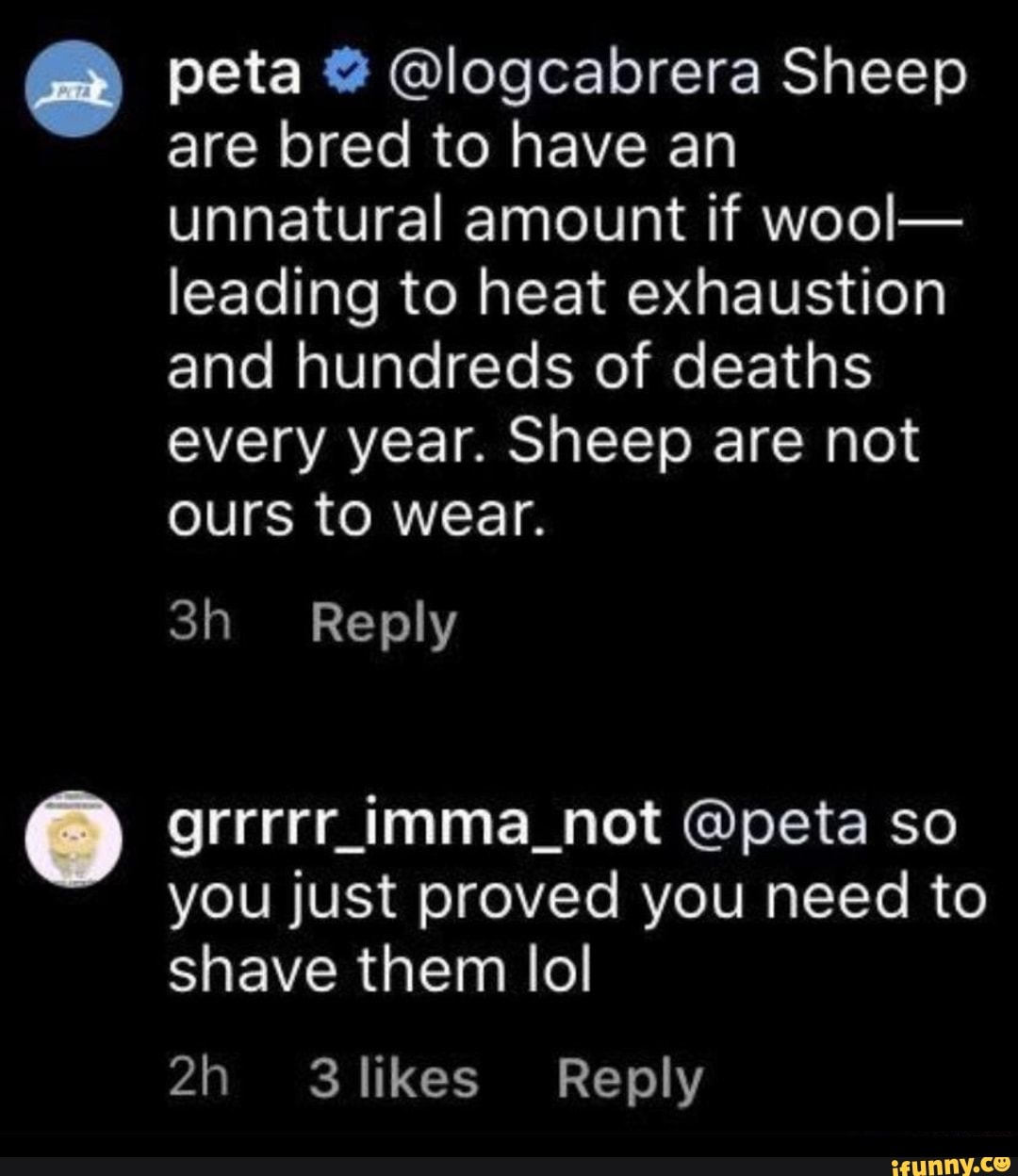 Peta @logcabrera Sheep are bred to have an unnatural amount if wool ...