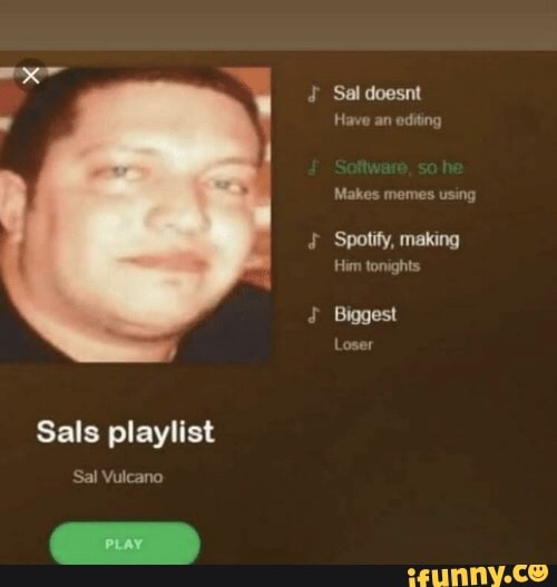 ¢ Sal doesnt Makes memes using J Spotify, making Sals playlist - iFunny