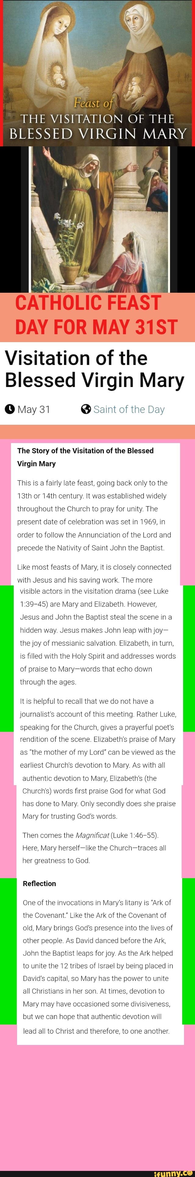 Feast of THE VISITATION OF THE BLESSED VIRGIN MARY CATHOLIC FEAST DAY ...