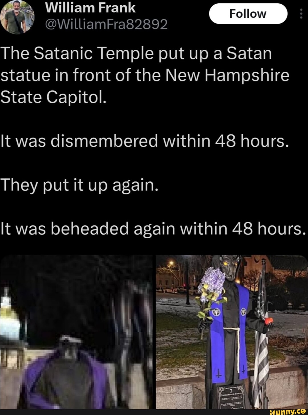 William Frank Follow The Satanic Temple put up a Satan statue in front ...