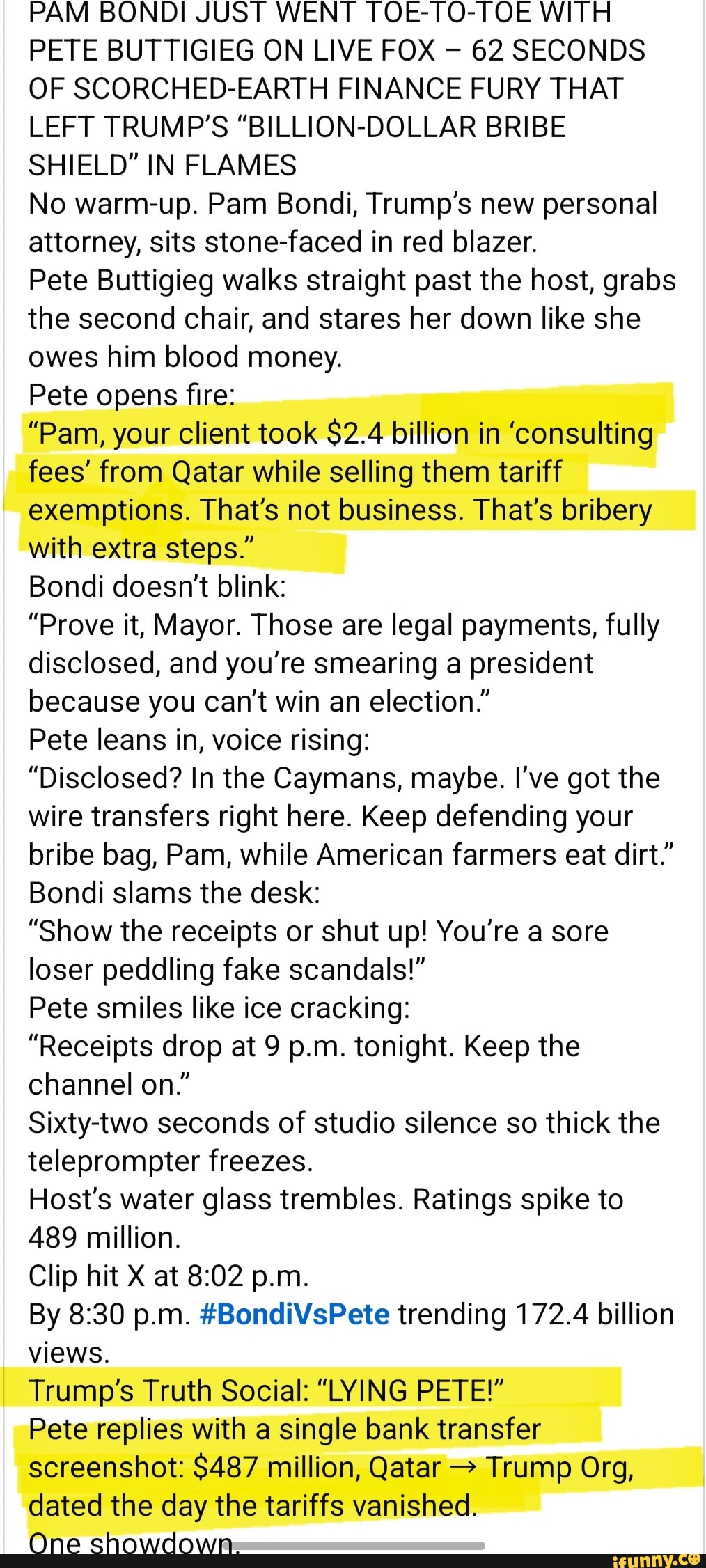 PAM BONDI JUST WENT Ole WITH PETE BUTTIGIEG ON LIVE FOX 62 SECONDS OF ...