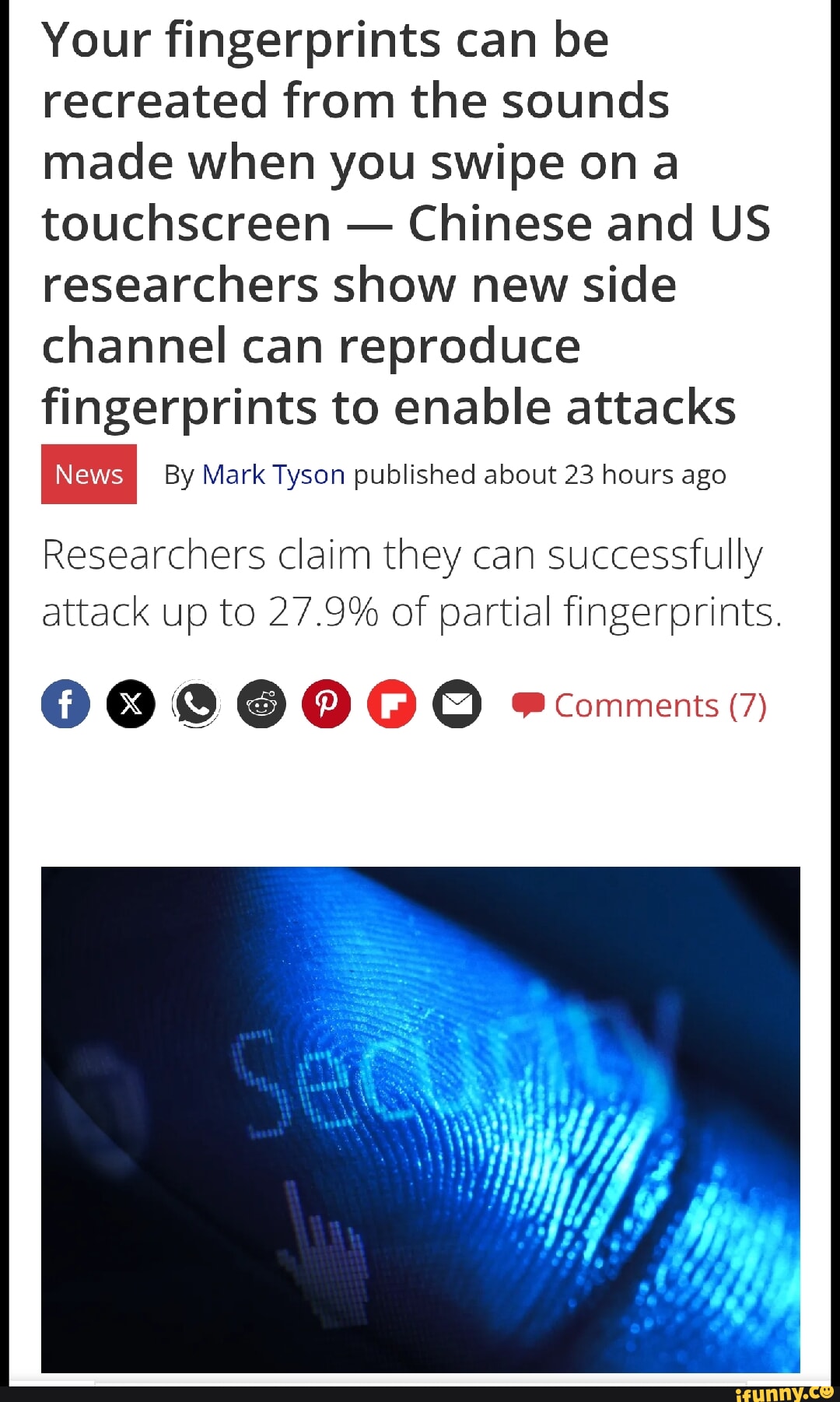 Your fingerprints can be recreated from the sounds made when you swipe ...