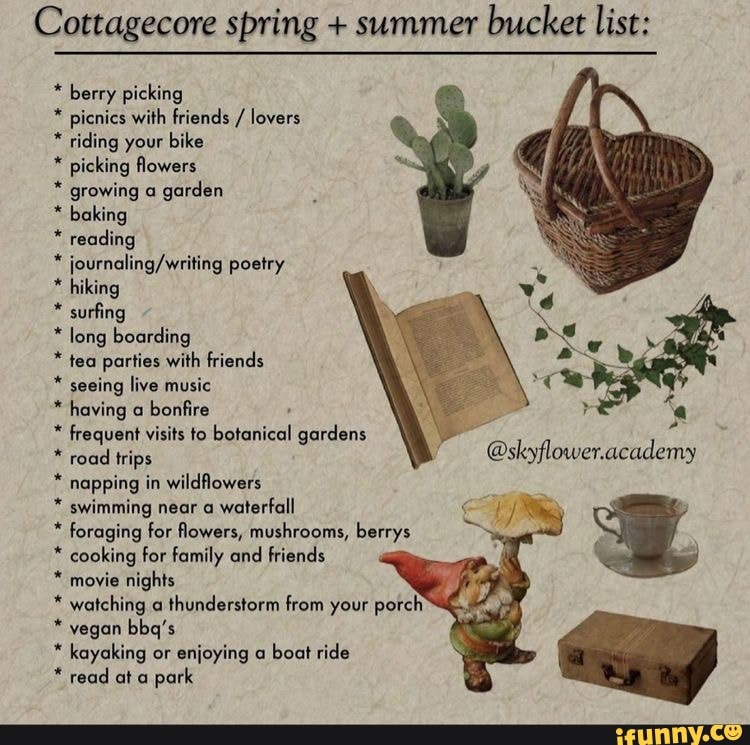 Cottagecore spring + summer bucket list: * berry picking * picnics with ...