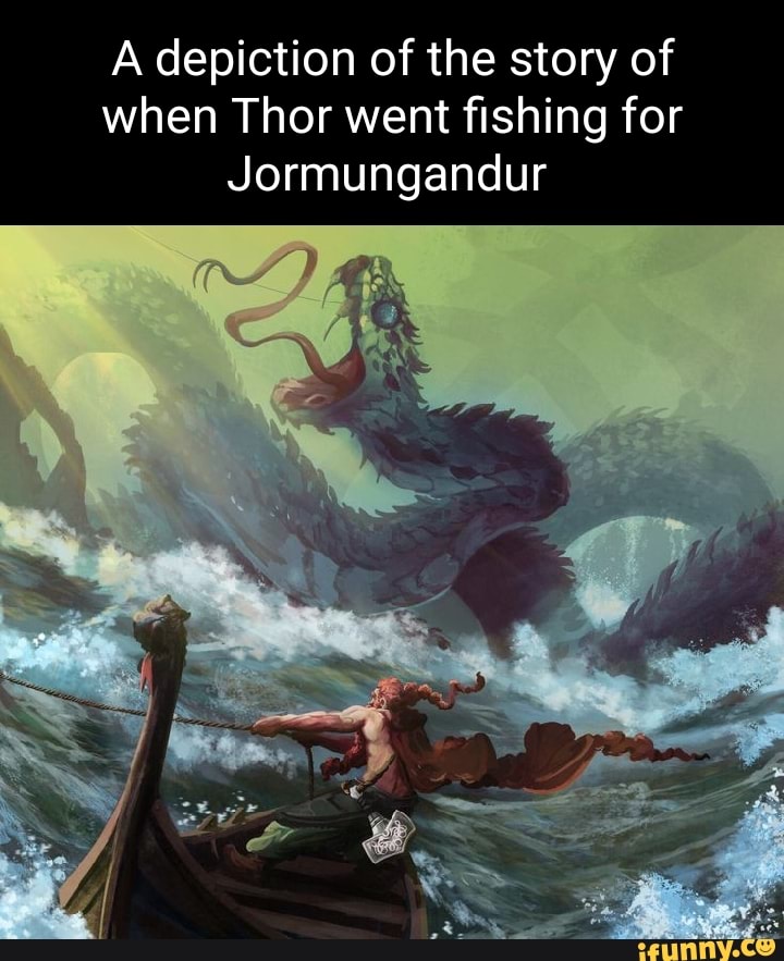 A depiction of the story of when Thor went fishing for Jormungandur ...