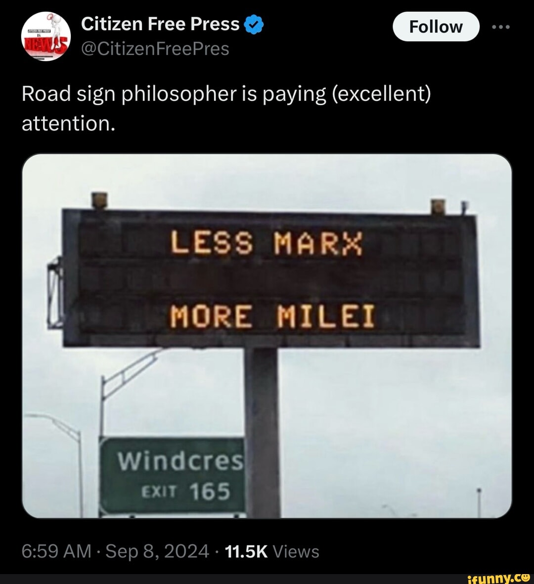 Citizen Free Press @CitizenFreePres attention. Follow Road sign ...