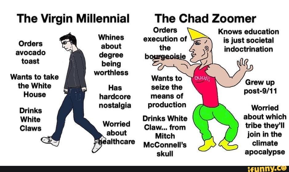 The Virgin Millennial The Chad Zoomer Orders Knows education Whines ...