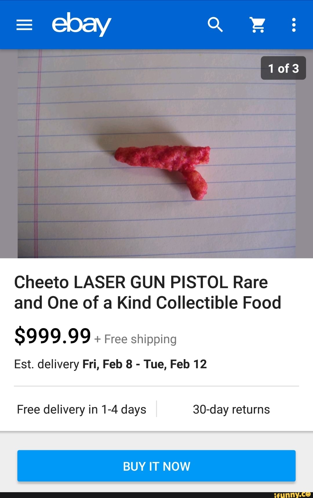 Cheeto LASER GUN PISTOL Rare and One of a Kind Collectible Food $999.99 ...