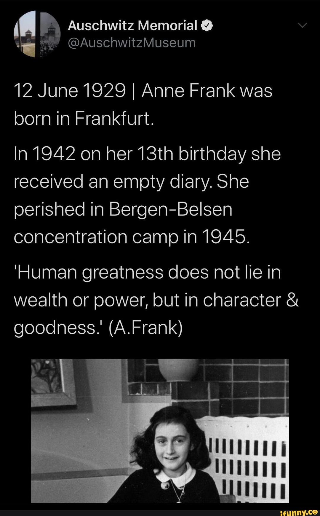 @AuschwitzMuseum Auschwitz Memorial @ 12 June 1929 I Anne Frank was ...