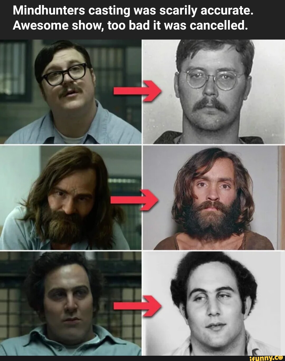 Mindhunters casting was scarily accurate. Awesome show, too bad it was ...