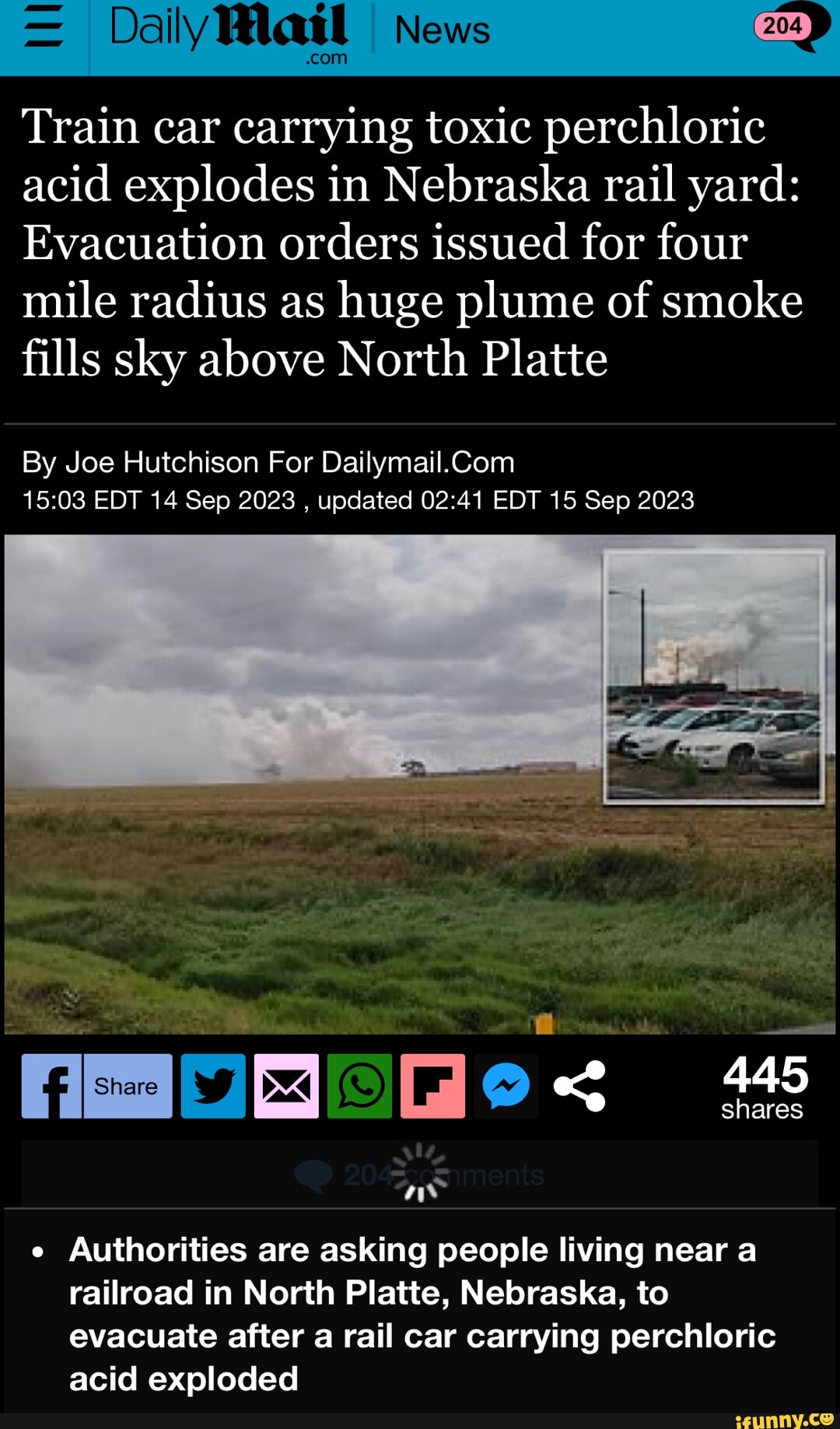 = Daily Mail News (204) Train car carrying toxic perchloric acid ...
