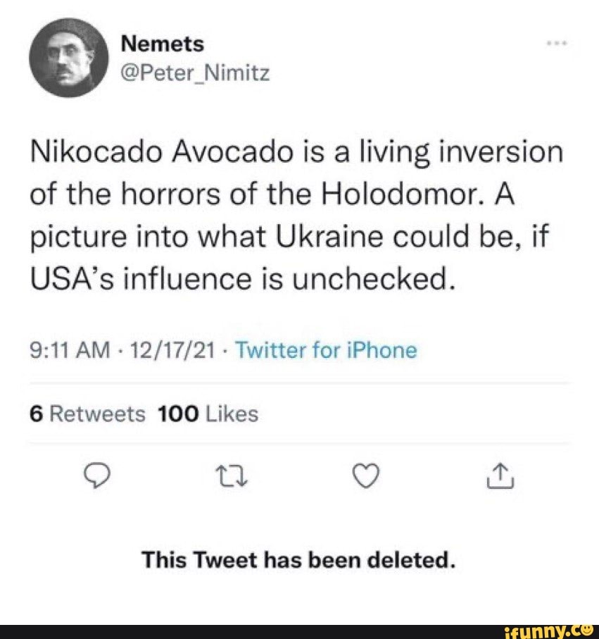 Nikocado Avocado is a living inversion of the horrors of the Holodomor ...