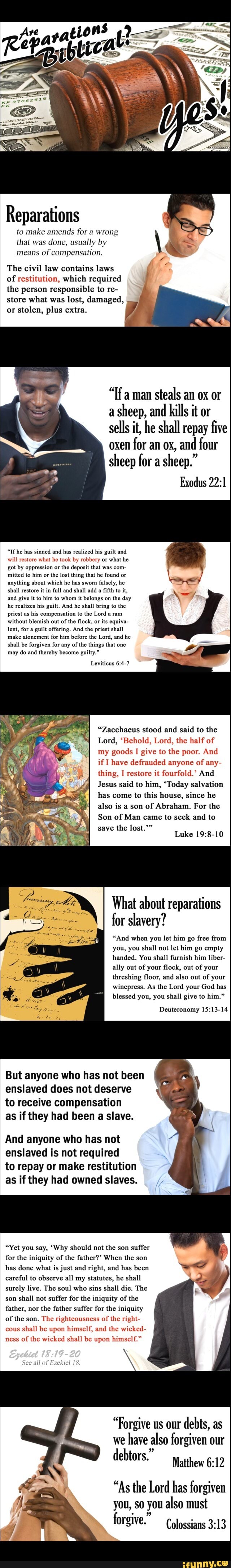 Reparations to make amends for a wrong that was done, usually by means ...