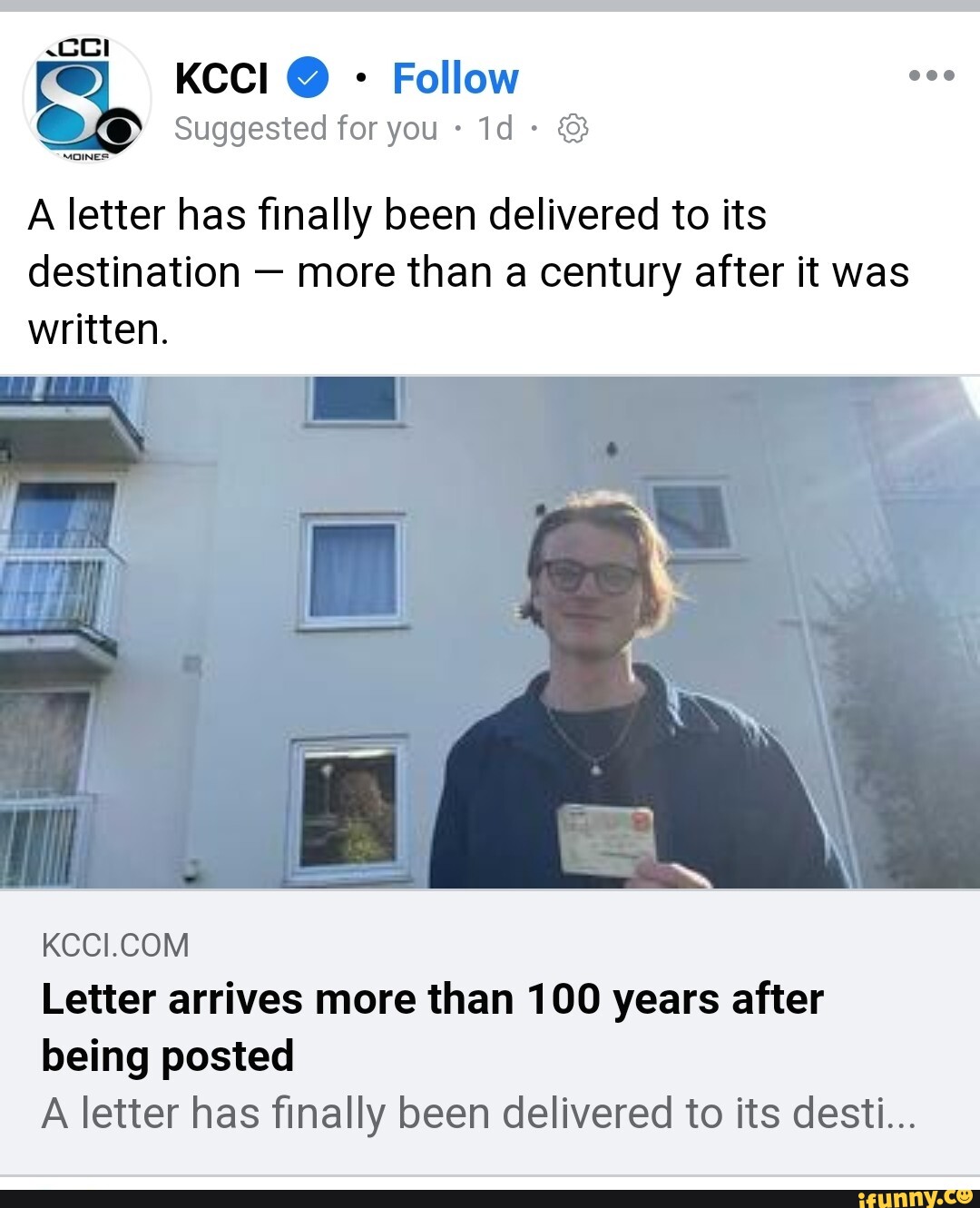 KCCI Follow Suggested for you: id & A letter has finally been delivered ...