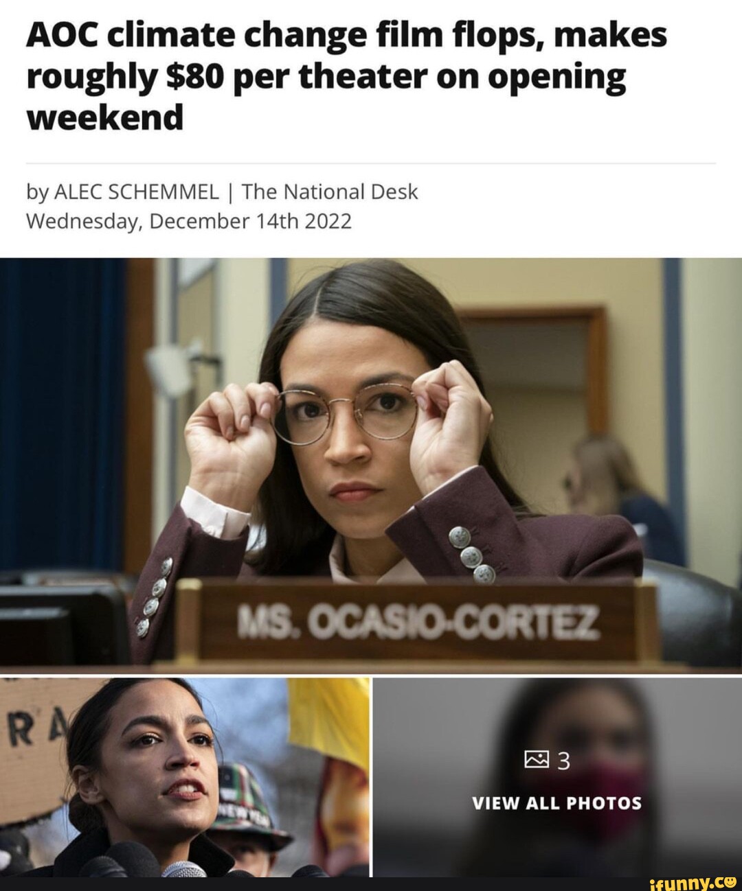 AOC climate change film flops, makes roughly $80 per theater on opening ...