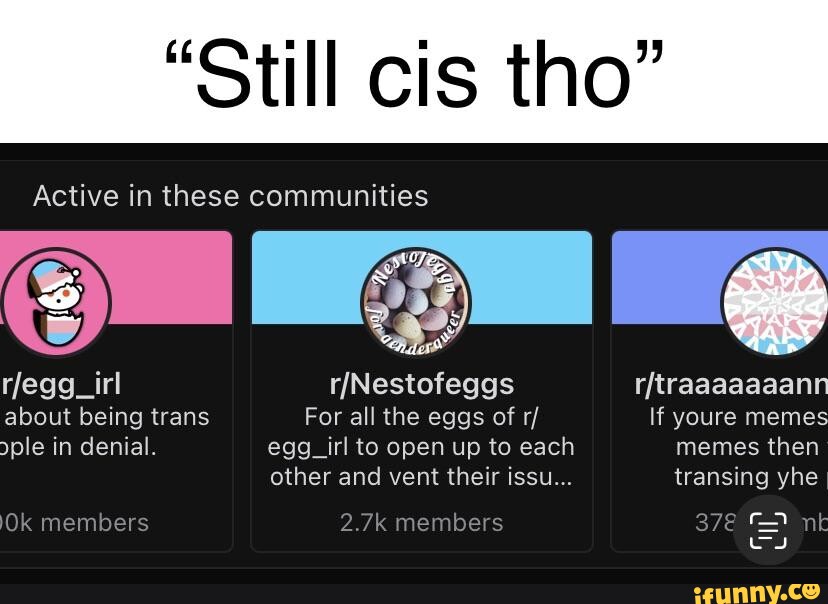 Eggirl--------- - "Still cis tho" Active in these communities about being trans For all the eggs ...