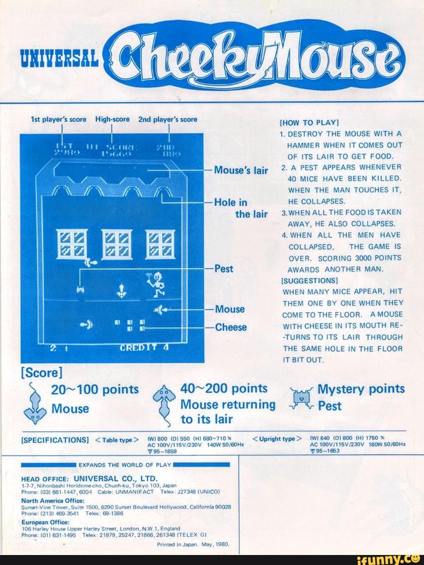Cheeky Mouse - Arcade - videogames advert in the early '80s (Universal Corp) - {HOW TO PLAY] 1 ...